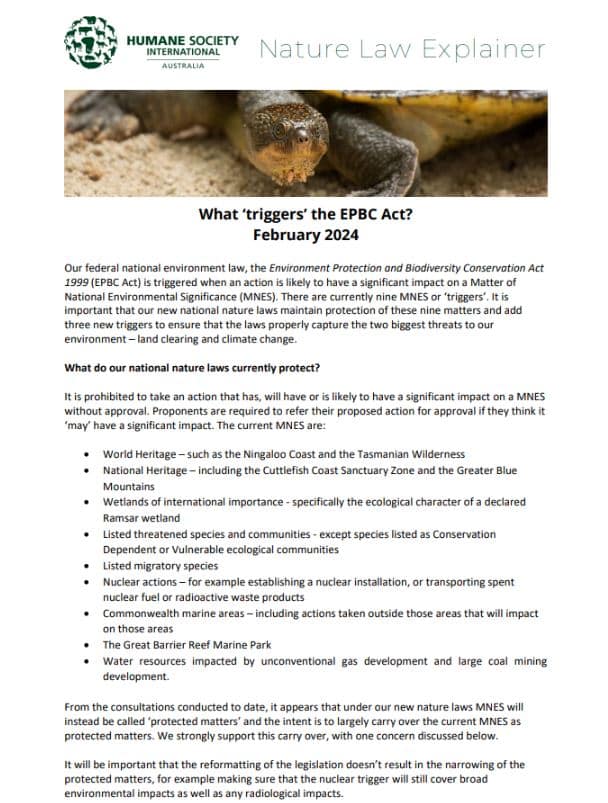Nature Law Explainer – What ‘triggers’ the EPBC Act? - Humane World for ...